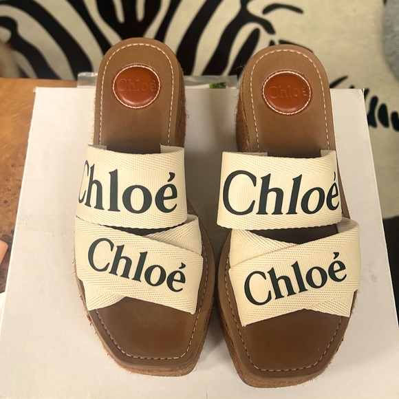 Chloe | Shoes | Chlo Logo In Woody Espadrille Wedge Sandal Cream And ...